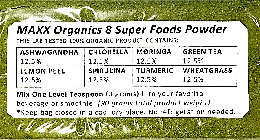 MAXX Organics 8 SUPER FOODS POWDER 90 Day Supply Compare to Organifi ...