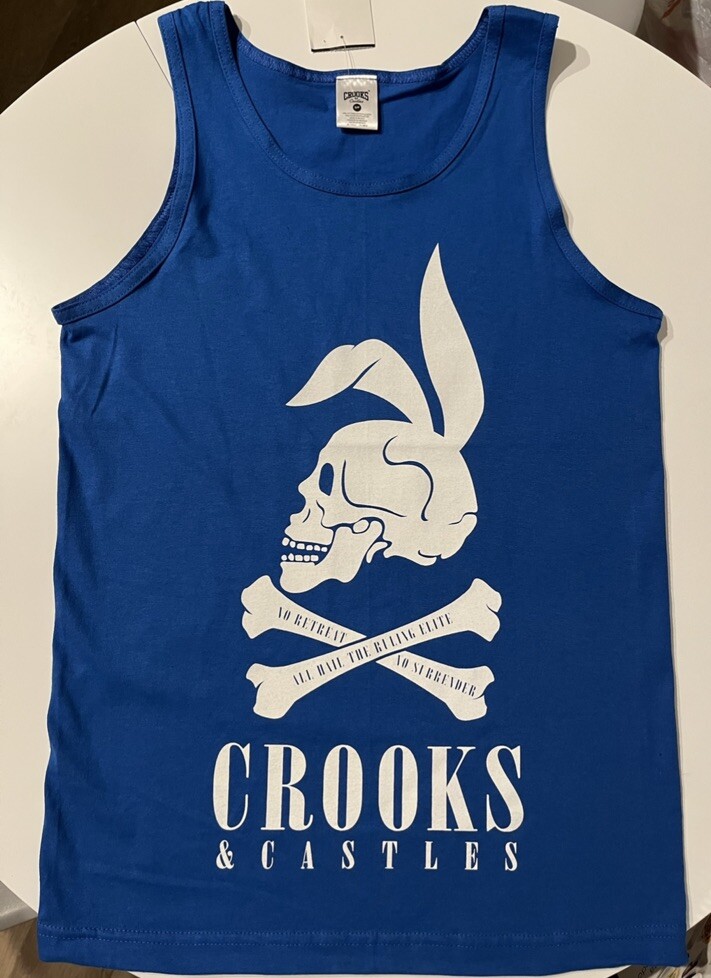Crooks and Castles Men's Small Blue With White Skully Bunny Logo Tee ...
