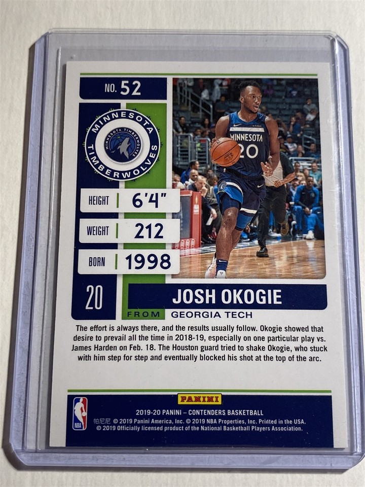JOSH OKOGIE timberwolves 2019-20 Contenders #52 The Finals Ticket 43/65 ...