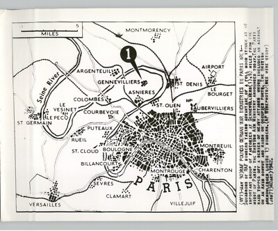 MAP Showing British RAF BOMBERS Attack of Paris World War II 1942 Press ...