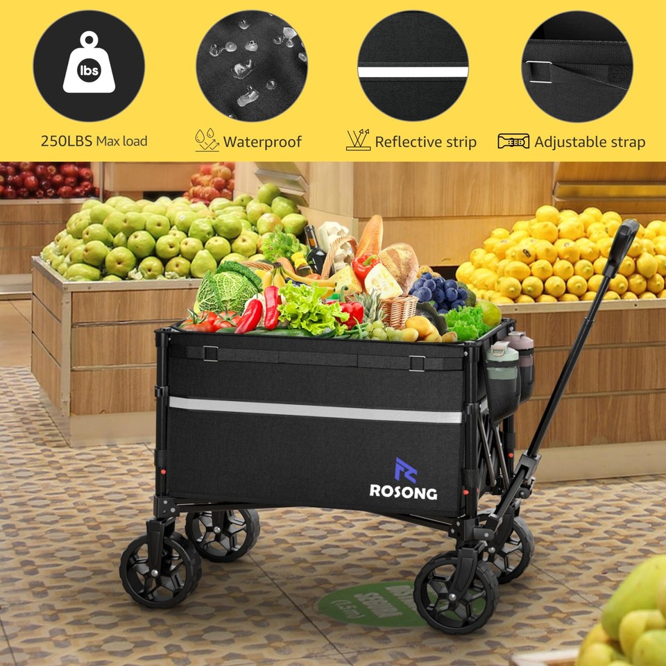 ROSONG Collapsible Wagon Cart with Wheels Foldable - Folding 120L ...
