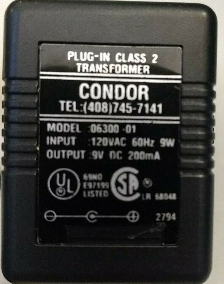 CONDOR 06300-01 adapter 9v w/ CD2000 Class 2 Transformer | eBay