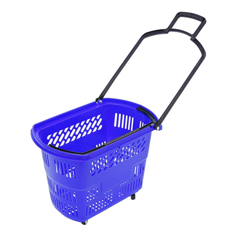 6pc Blue Shopping Carts with Wheels & Handle Plastic Rolling Shopping ...