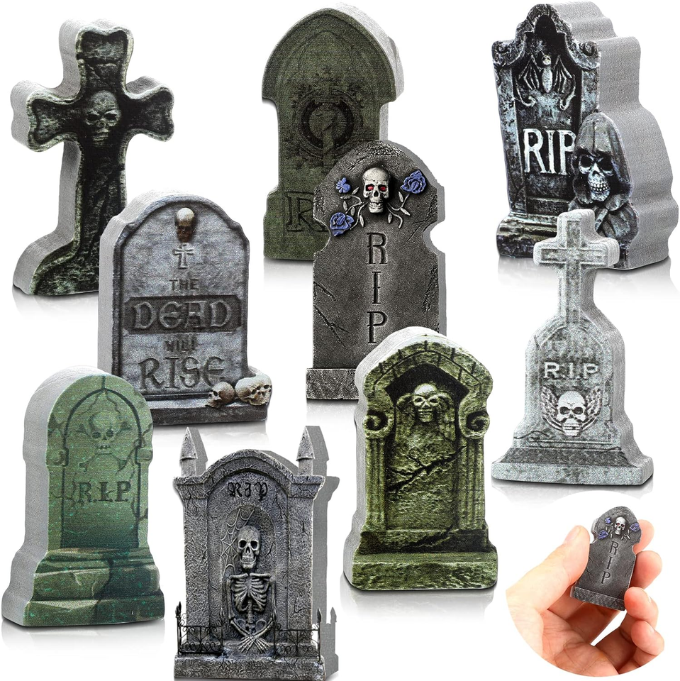 9 Pieces Halloween Miniature Tombstones Mini Village Tombstones ...