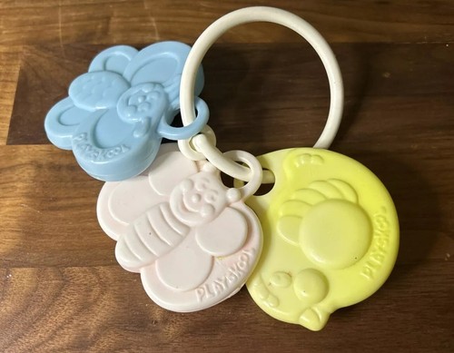 Vintage Baby Teether Toy Playskool Yellow Pink Blue Butterfly Bird ...