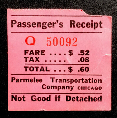 1940s? Parmelee Transportation Company Chicago Passengers Receipt ...