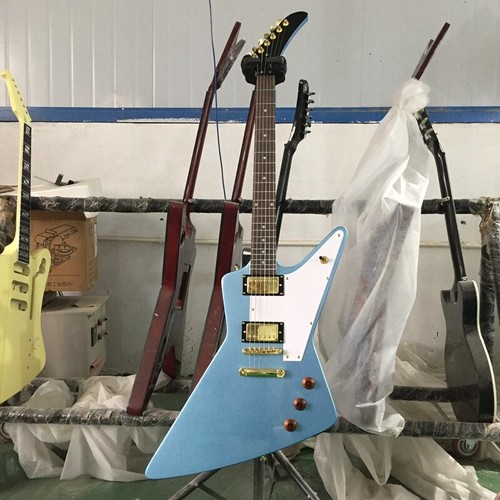 Custom Blue Silver Explorer Electric Guitar Solid Body Gold Hardware HH ...