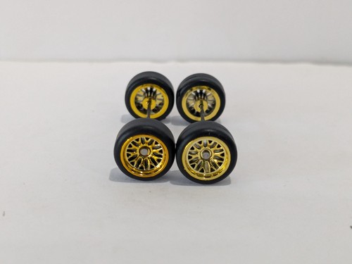1:64 Scale 11mm Gold Chrome Mesh BBS Real Rider style wheels and tires ...