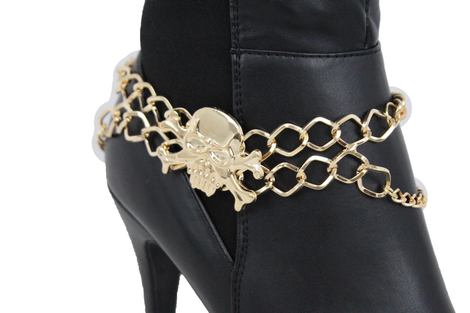 New Women Boot Bracelet Gold Metal Chain Anklet Shoe Pirate Skull Charm ...