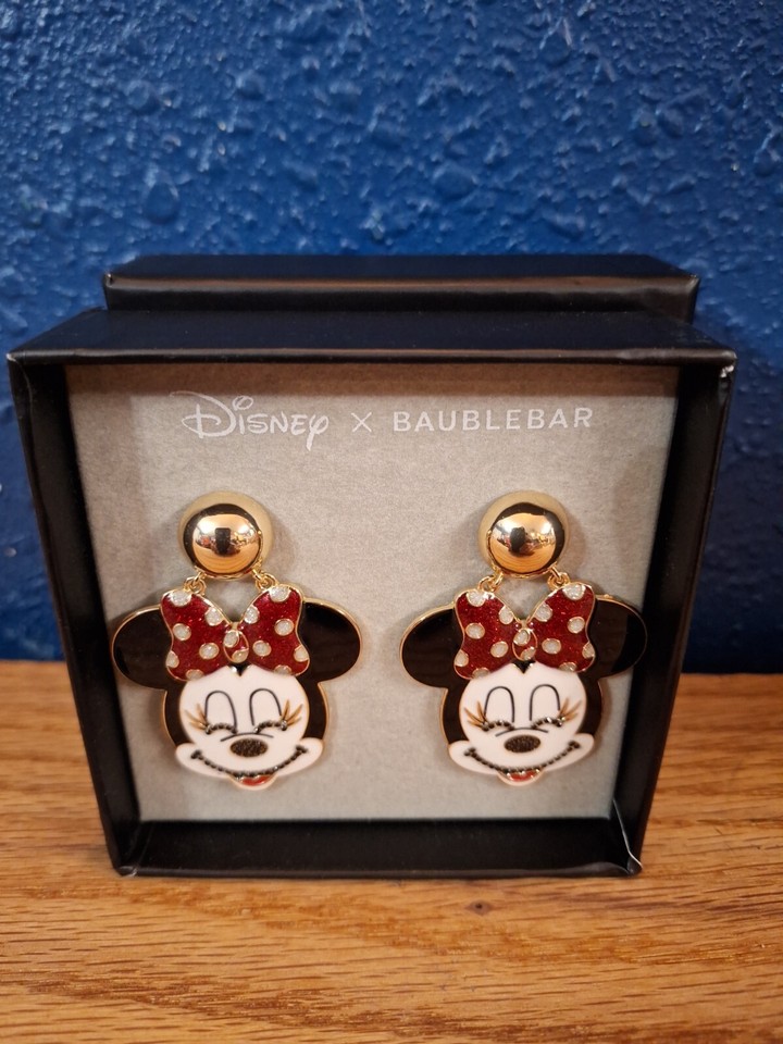 DISNEY X BAUBLEBAR MINNIE MOUSE LARGE DANGLE POLKA DOT BOW EARRINGS-NEW IN BOX | eBay