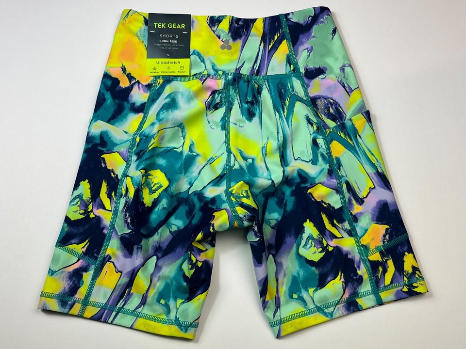 Tek Gear Ultrastretch High Rise Compression Shorts Green Marble S NWT ...