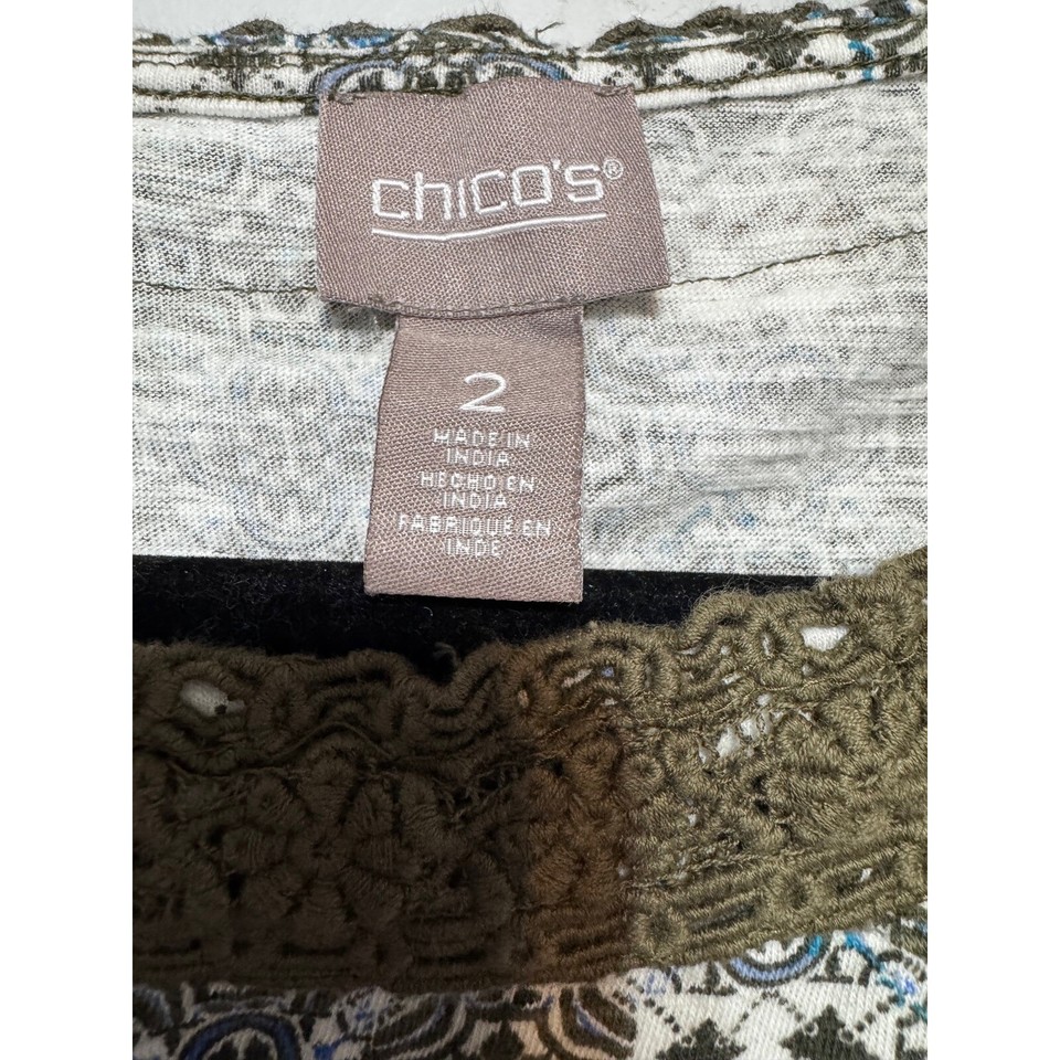 Chico's Artisanal Mosaic Tile Print Crochet Trim Top Size 2 Medium ...