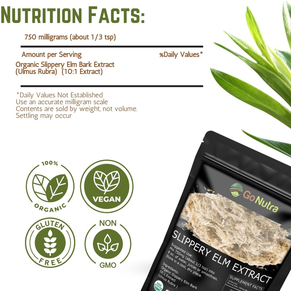 Slippery Elm Bark Extract Powder Organic, 10:1 Extract - 8oz Slippery ...