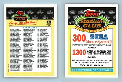 Checklist 2 #6 Topps Stadium Club 1992 Promotional Sega Card | eBay