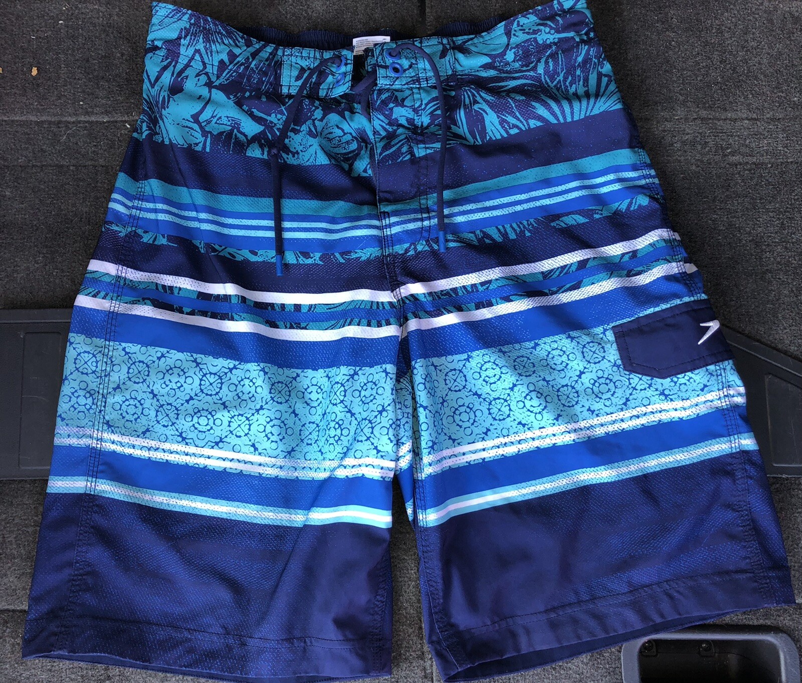 Speedo Mens Ocean Blue Striped Lined Swim Trunks Size… - Gem