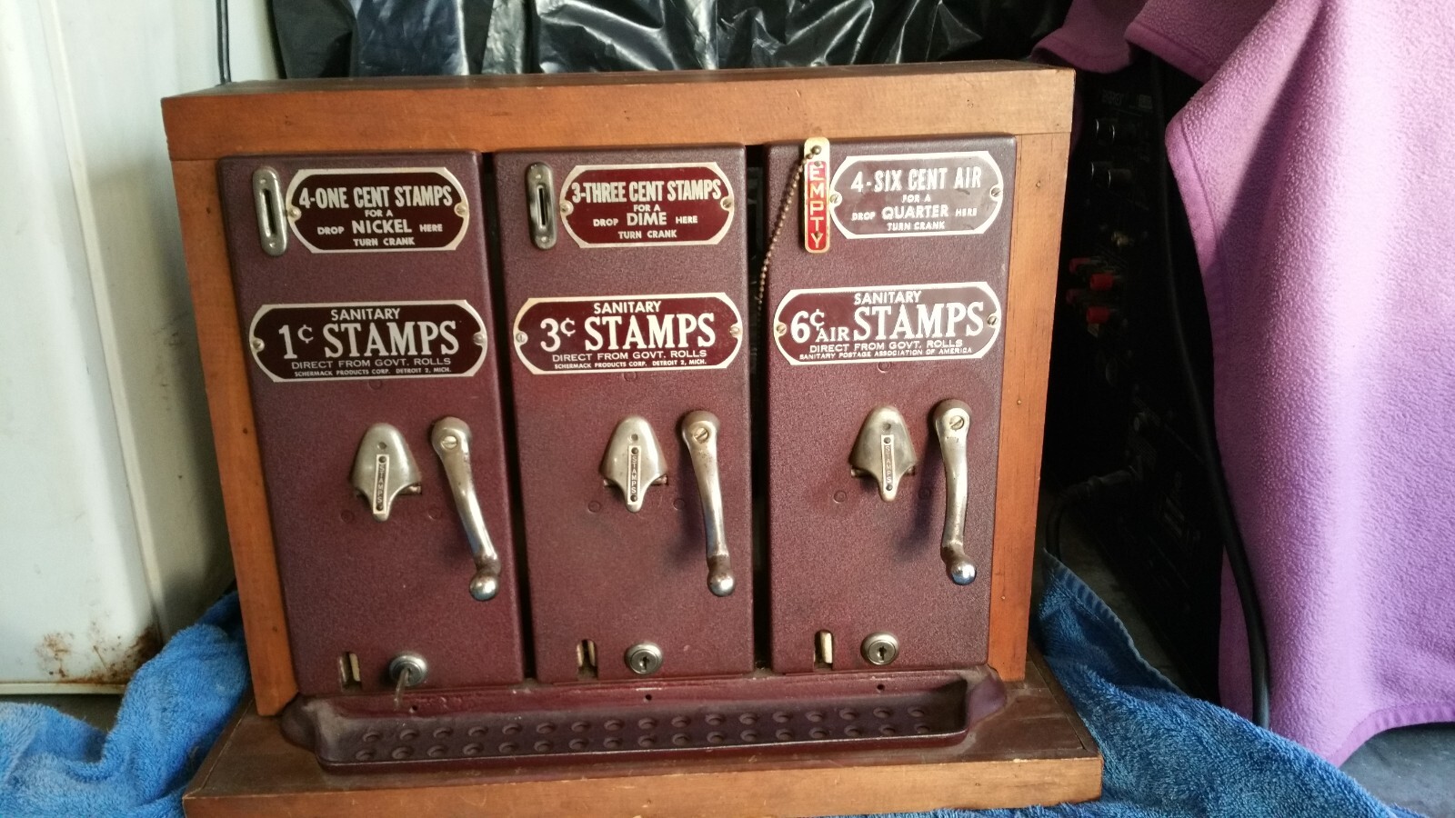 Rare Schermack Postage Stamp Vending Machine TRIPLE! 1c 3c & 6c Air ...