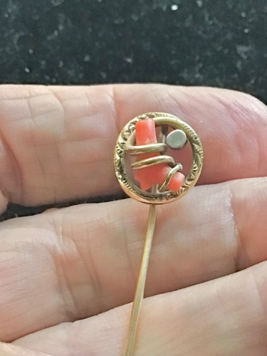 antique victorian coral gold filled stick pin, small branch coral love ...