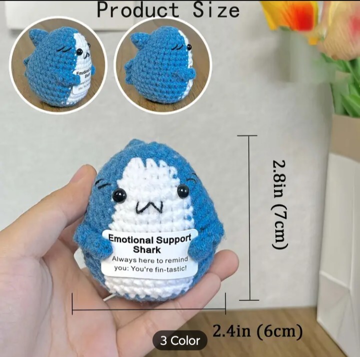 Blue Emotional Support Shark Positive Knitted Shark With Inspirational ...