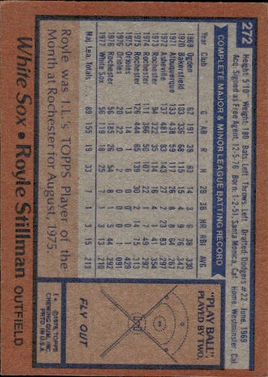 1978 Topps #272 Royle Stillman Chicago White Sox Baseball | eBay