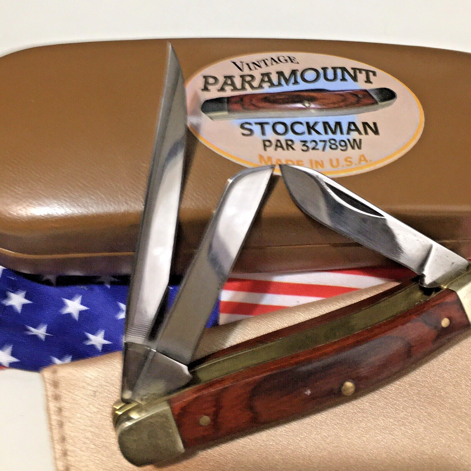 VINTAGE PARAMOUNT PAR-32789W3 BLADE STOCKMAN HARDWOOD HANDLES Made in ...