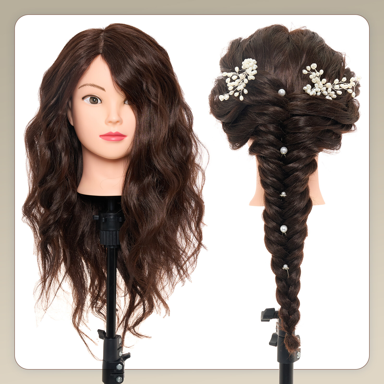 22'' 70% Real Hair Training Head Hairdressing Mannequin Doll with Braid ...