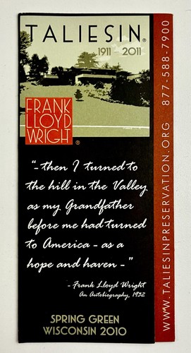 2011 Spring Green WI 100 Years Anniv Taliesin Frank Lloyd Wright Travel ...