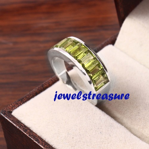 Natural Peridot Gemstones with 925 Sterling Silver Band Ring for Men's ...