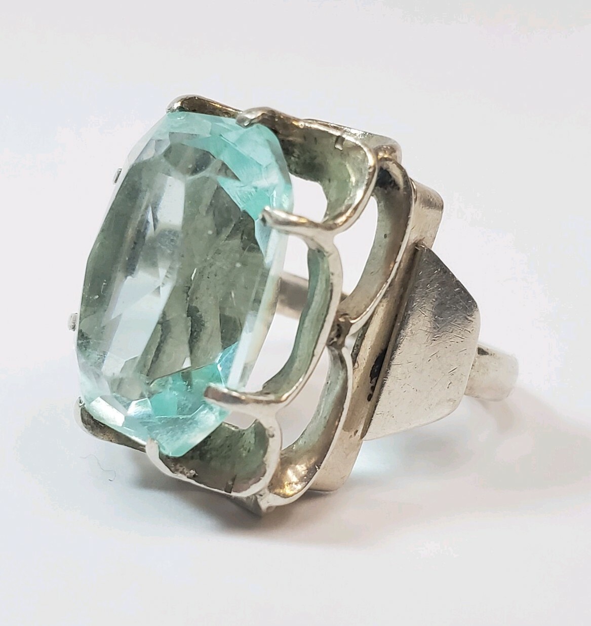 Bulky Sterling Silver Blue Stone Ring Size 6 1/2 - Gem