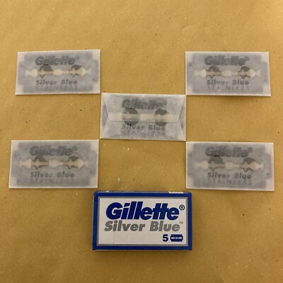 5 Double Edge Razor Blades, Gillette Silver Blue | eBay