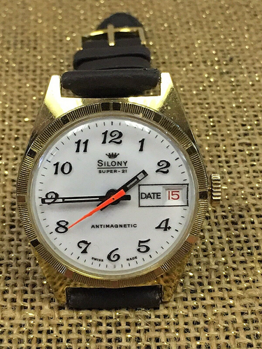 MEN 70s VINTAGE SILONY SUPER 21 ANTIMAGNETIC SWISS MANUAL WIND WATCH ...