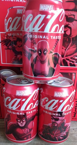 3 COKE COCA COLA CAN 2024 Marvel EDITION Dare Devil Nick Fury Deadpool ...