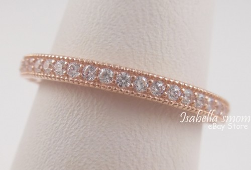 HEARTS OF PANDORA Band AUTHENTIC Rose GOLD Plated RING 7.5/56 180963CZ ...