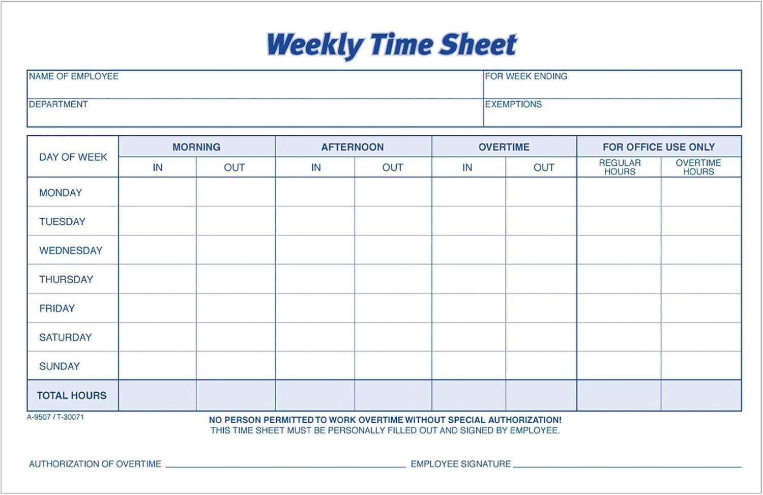 Weekly Time Sheet Carbonless Two Part Format | eBay