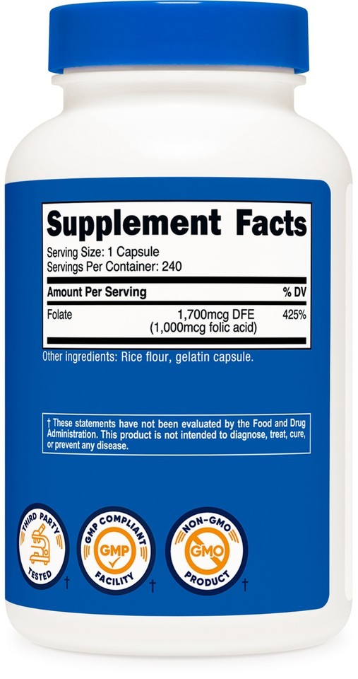 Nutricost Folic Acid (Vitamin B9) 1000 mcg, 240 Capsules - Gluten Free ...