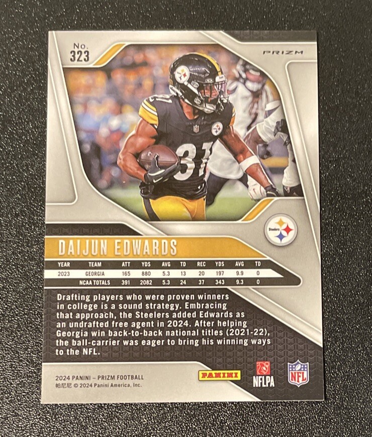 DAIJUN EDWARDS 2024 PANINI #323 GREEN WAVE PRIZM! ROOKIE RC PITTSBURGH ...