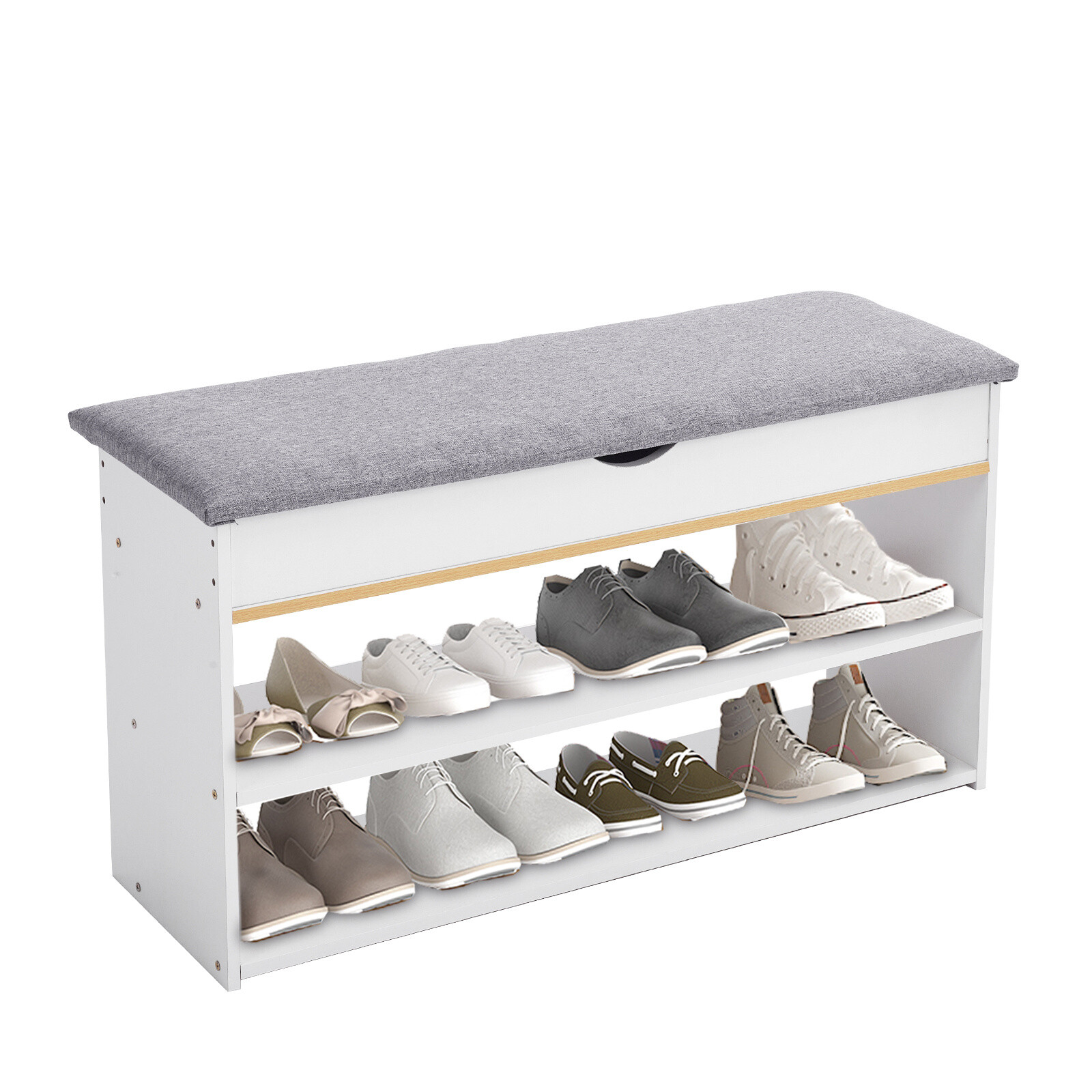 White Shoe Bench Shoe Storage Rack Cabinet Organiser Cushion Padded ...