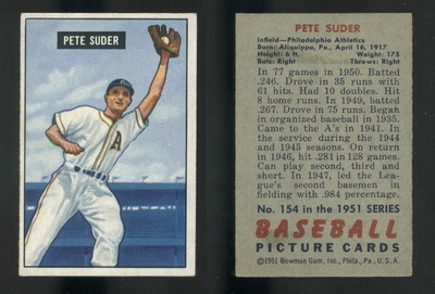 (44336) 1951 Bowman 154 Pete Suder Athletics-EX | eBay