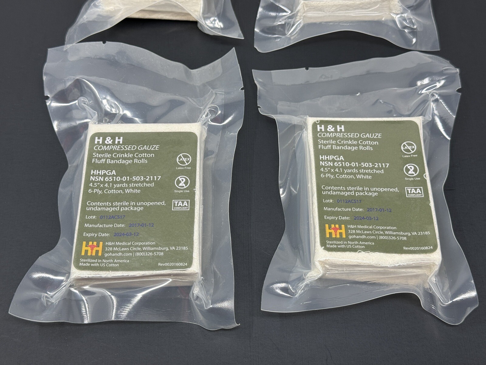 *Set of 4* H&H Flat Compressed Gauze Medical Crinkle Cotton - Exp 2023 ...