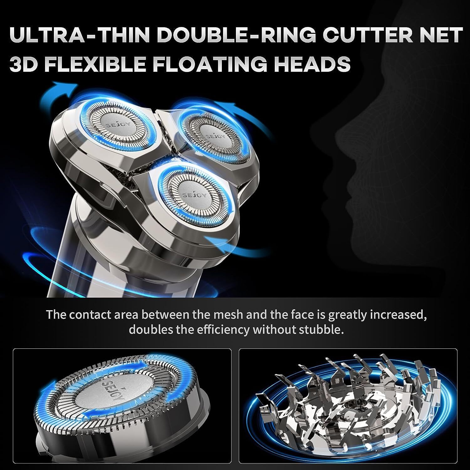 SEJOY 3D Anti-Pinch Electric Shaver Rotary Razor for Men Shaving IPX7 ...