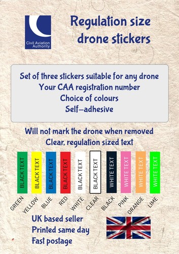 3 x UK drone Operator ID labels CAA regulatory stickers ideal DJI Mini ...