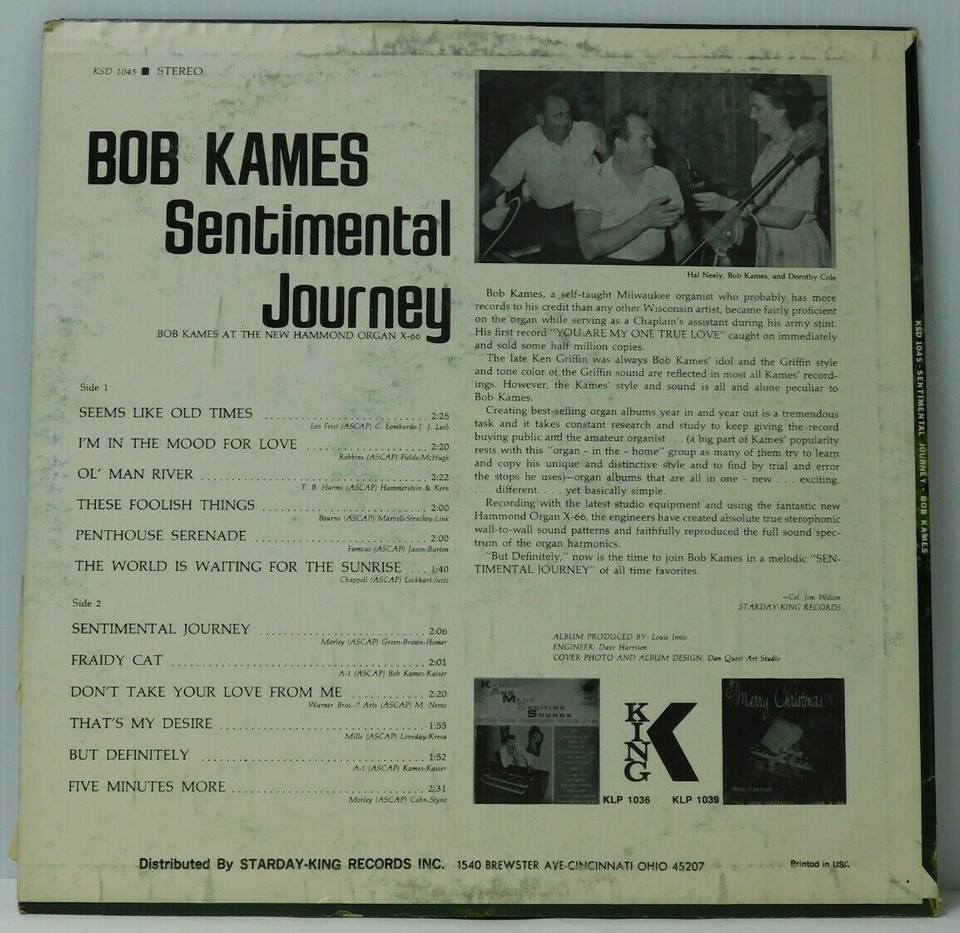 Bob Kames promo LP Sentimental Journey on King Hammond Organ ...