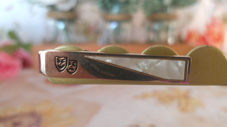 Vintage Comedy & Tragedy Theatre Mask Tie Clip Gold Tone Mother of ...