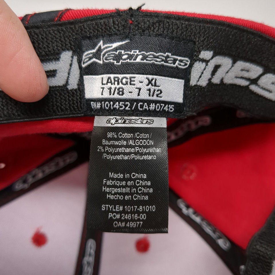 Alpinestars Fitted Baseball Hat Red 7 1/2 Embroidered Logo Vent Holes ...