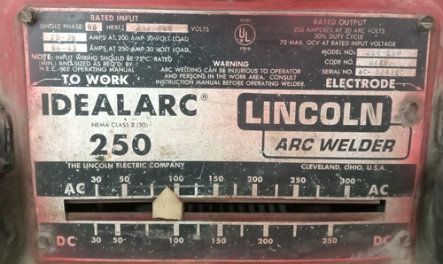 LINCOLN IDEALARC 250 AC/ DC ARC WELDER MODEL- 250-250 SINGLE PHASE | eBay
