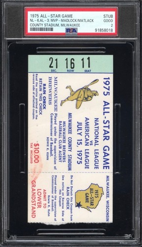 Hank Aaron Last MLB All Star Game PSA Ticket 1975 Milwaukee Brewers Low ...