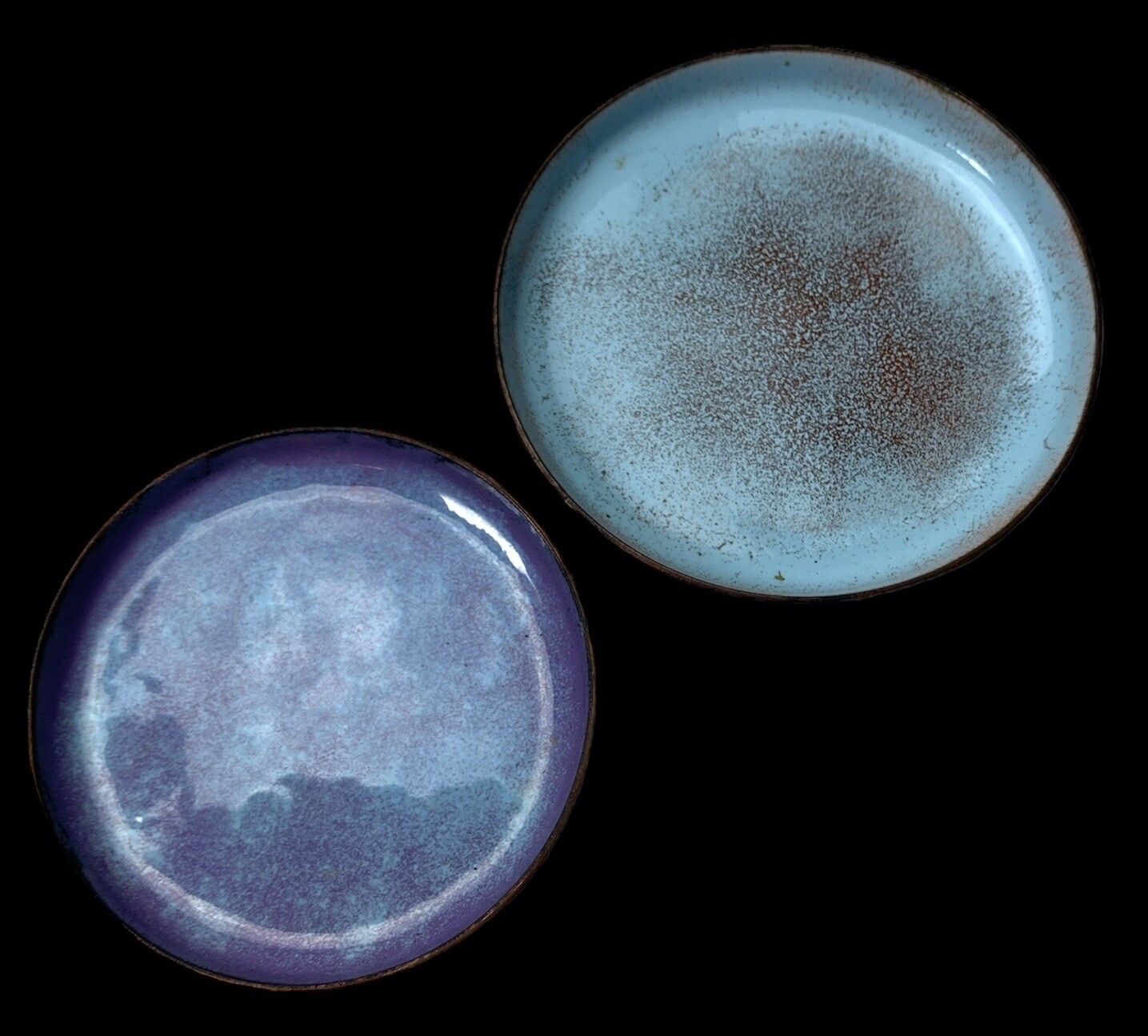 Vintage MCM Enamel Copper Trinket Dish Pin Tray LOT OF TWO (2) Blue ...