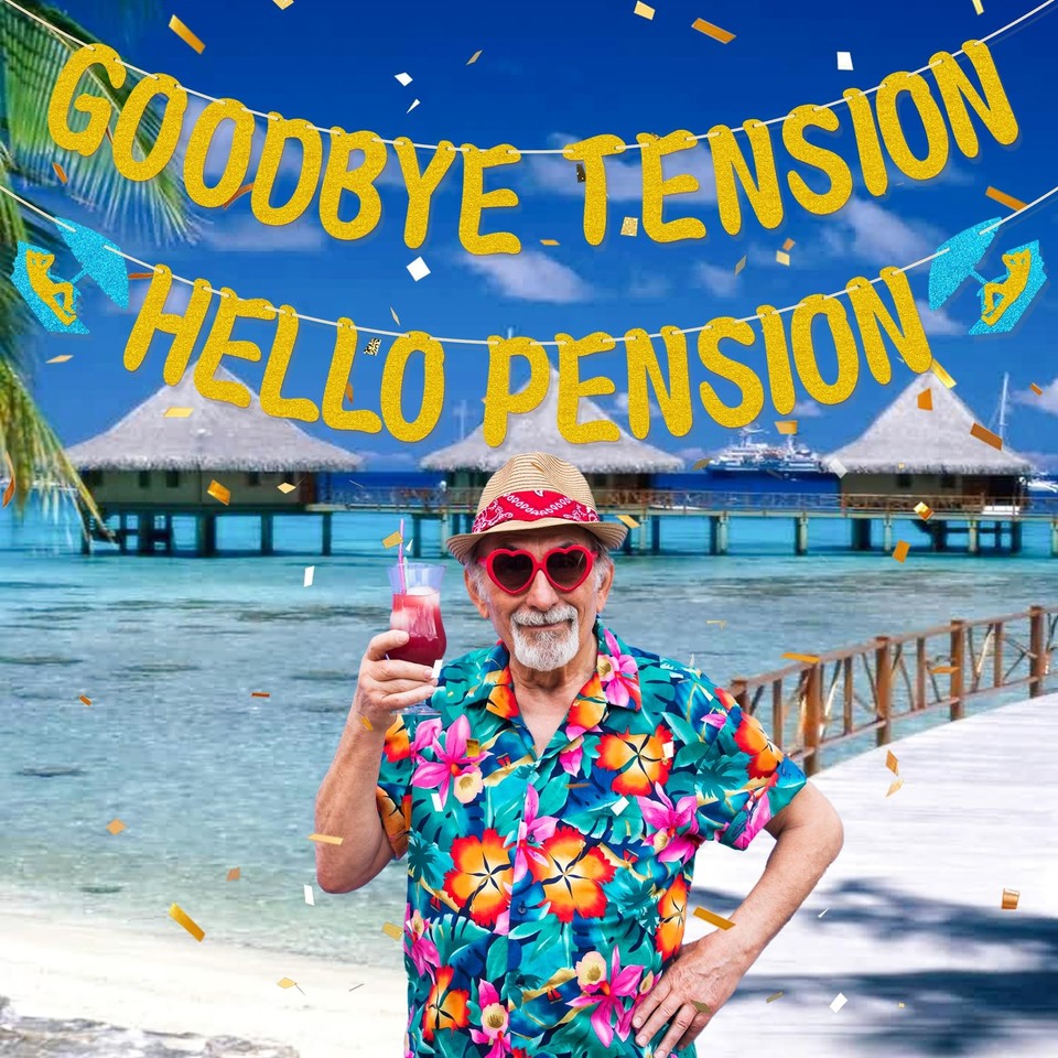 Pre-Strung Goodbye Tension Hello Pension Banner Happy Retirement Banner ...
