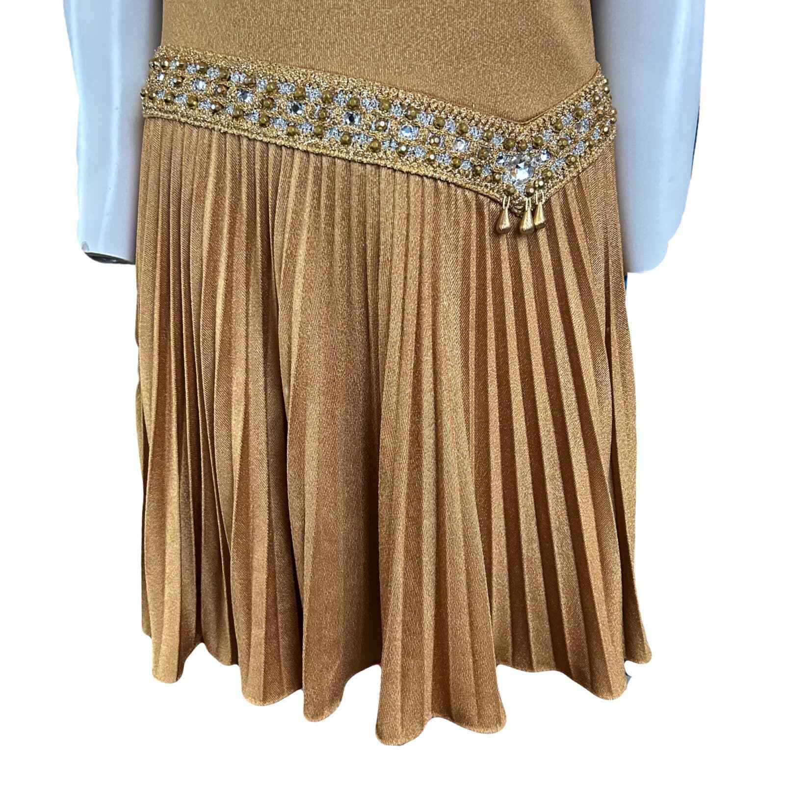 1960s Mod Bronze Drop Waist Pleated Dress Flapper Thr… - Gem