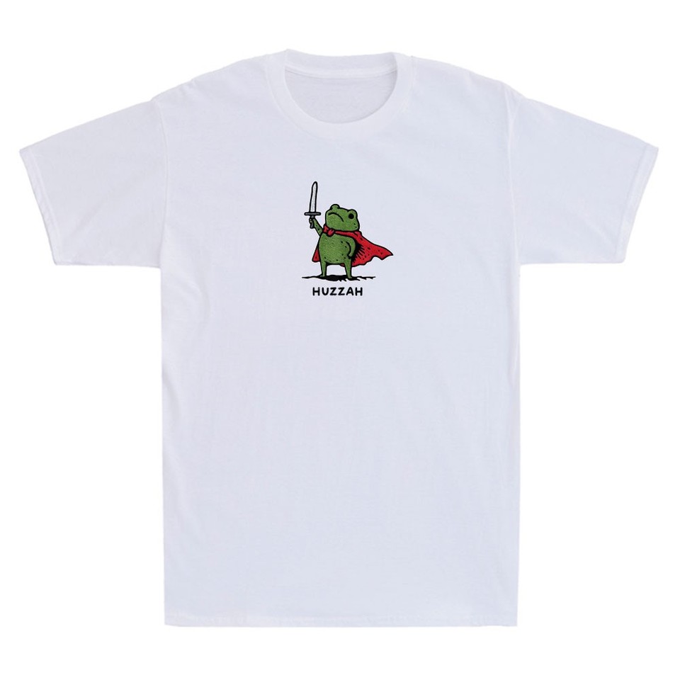 Huzzah Frog Knight Funny Frog Sword Meme Quote Retro Men's Short Sleeve ...
