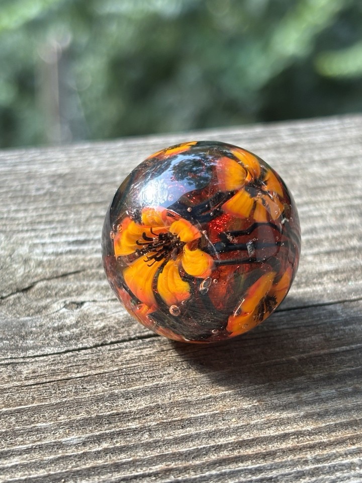 handmade art glass marble Deep Orange FlowerBlooms Murrini By Sara ...